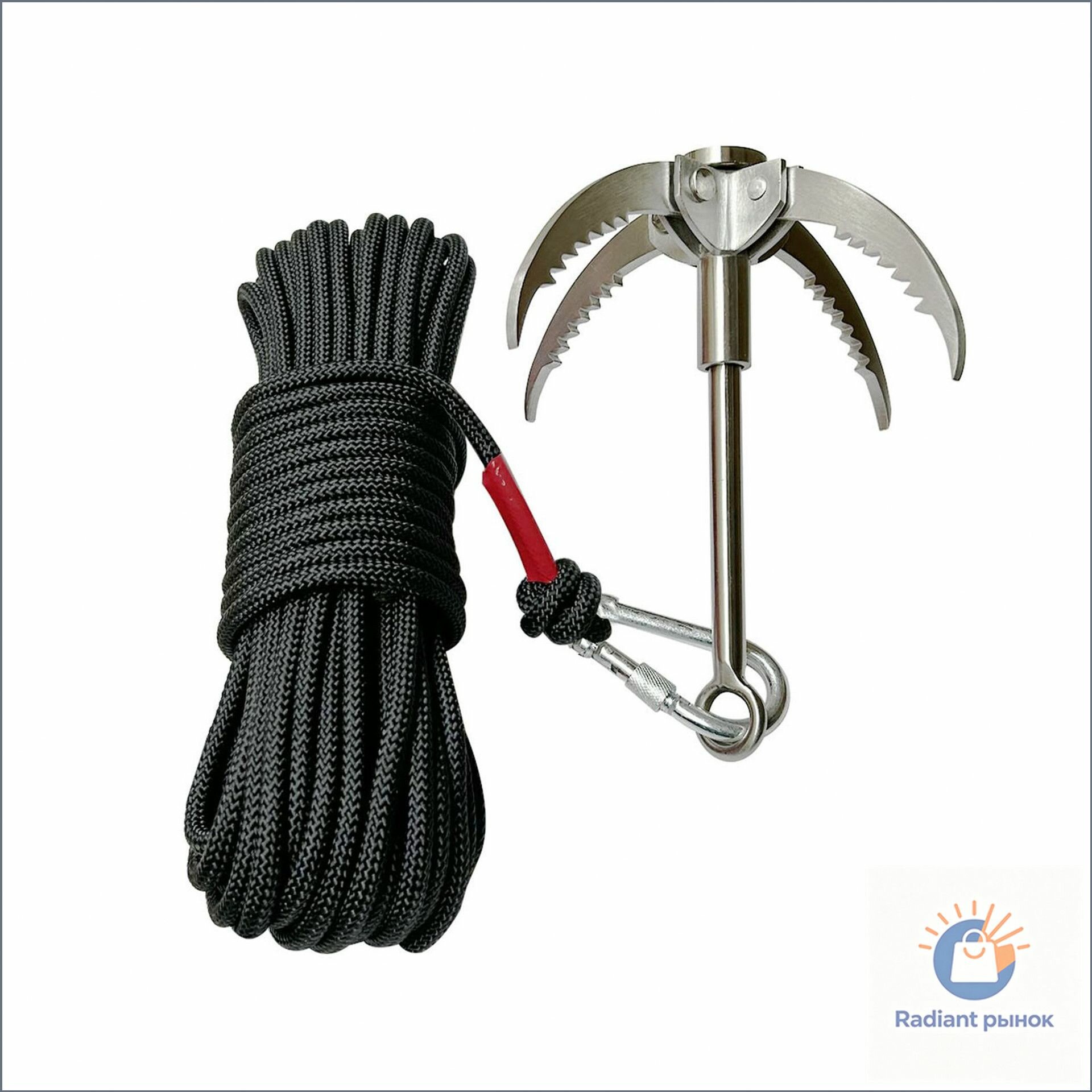 Уличный абордажный крюк с верёвкой 20 м, скальные крюки Flying Tiger Claw (чёрные)