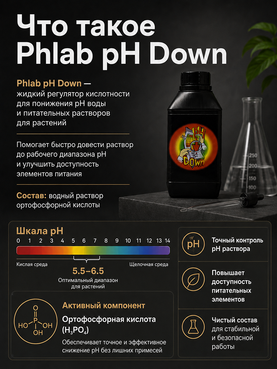 Регулятор кислотности pHLab pH Down 1 л. (буфер для снижения уровня pH раствора) — фото 1