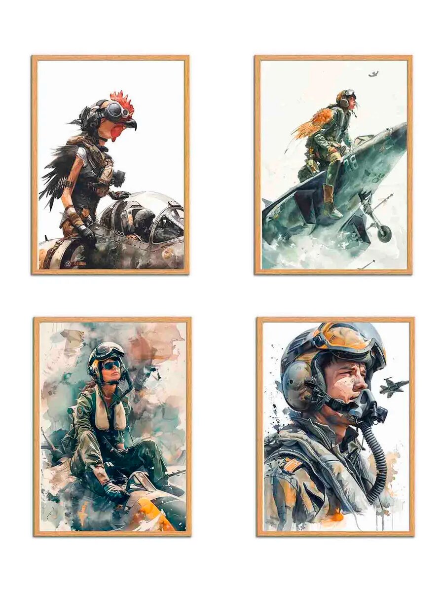 Птица курица Пилот, 4 Плаката, 30x21см