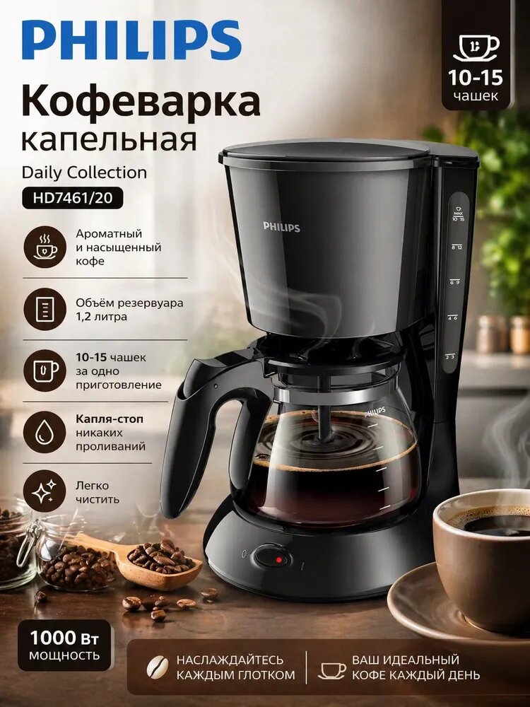 Philips Кофеварка капельная Aroma-Twister-объёмом 1,2 литра, черный