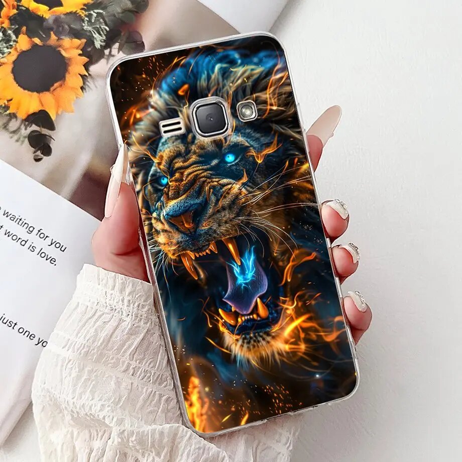 Чехол Samsung Galaxy J1 Mini с тигром и огнем