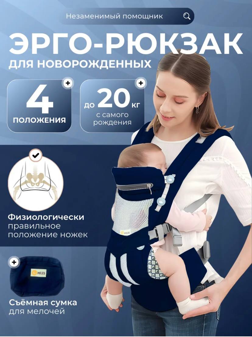 Эргорюкзак для новорожденных слинг рюкзак кенгуру синий