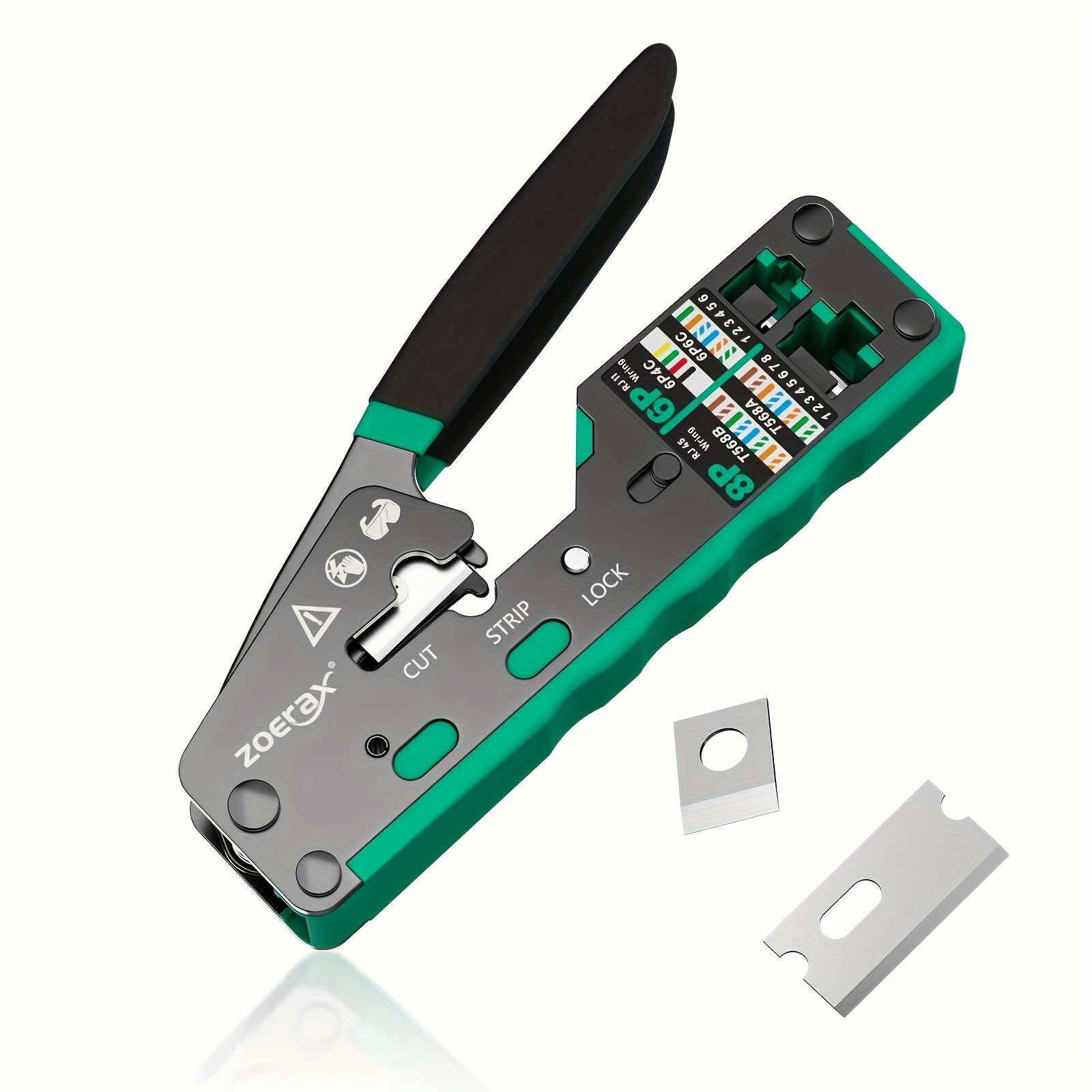 Обжимной инструмент RJ45 Pass Through (сквозной) для коннекторов Cat6 Cat5 Cat5e 8P8C, зеленый