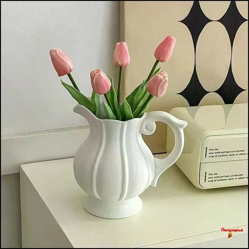 Ваза, 18.5 см, Керамика, Белый, Настольная/Напольная, Китай