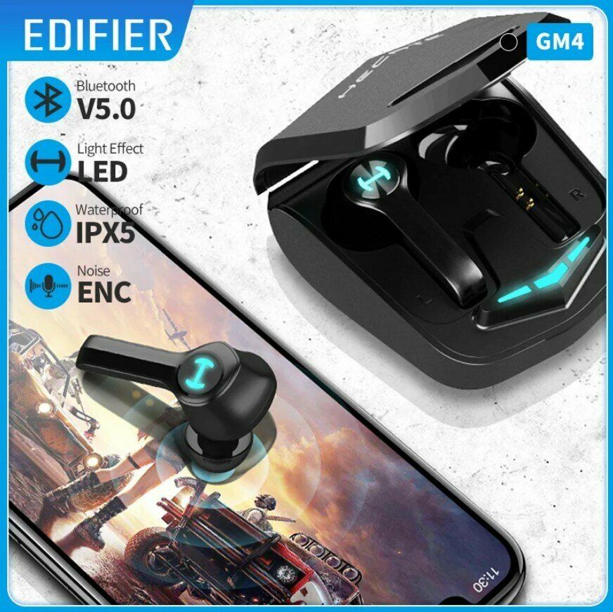 Беспроводные игровые наушники Edifier GM4, LED-подсветка, 16 часов работы, Мин. задержка, Гарантия