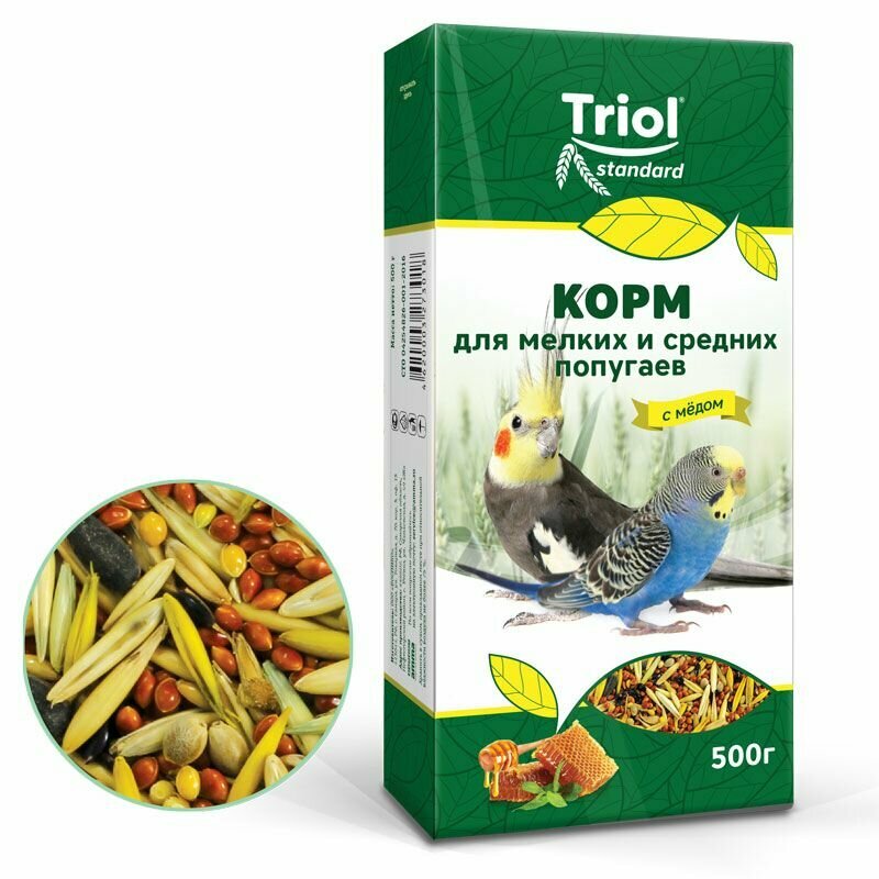 Корм для мелких и средних попугаев с мёдом, 500г, Тriol Standard медовый корм попугаи 500г