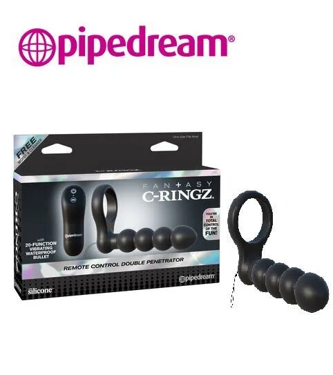 Pipedream Эрекционное кольцо Remote Control Double Penetrator с анальным фаллоимитатором с вибрацией C-Ringz