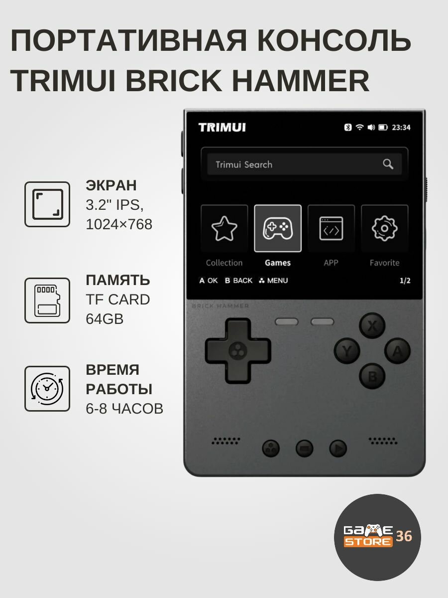 Портативная игровая приставка Trimui Brick Hammer, 64 ГБ, темно-серая