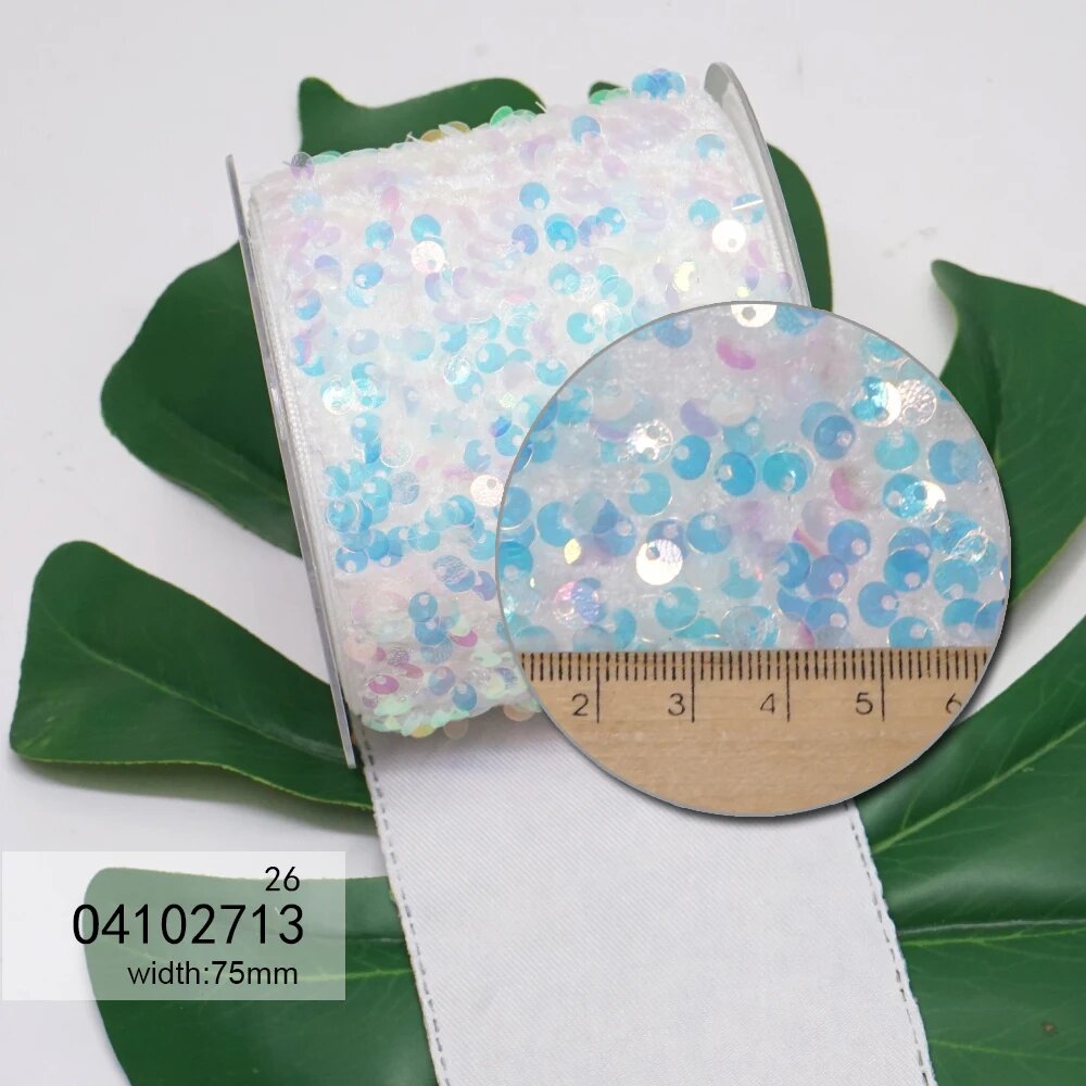 Лента бархатная с пайетками Top Ribbon Бирюзовый, O4102713, 38mm 5yards