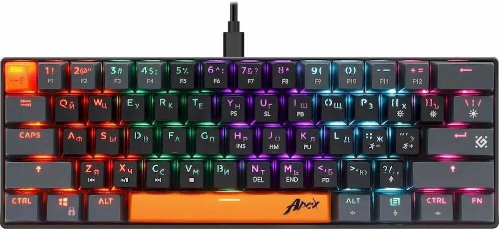 Клавиатура механическая DEFENDER Apex GK-002 RU,3цв/черн, радуж,61к, крас, св