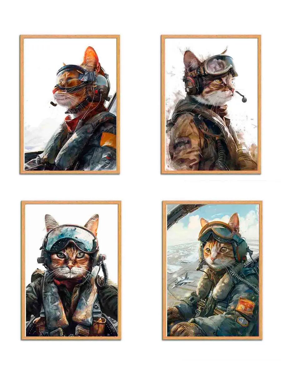 Кот оборванец Рагамаффин Пилот, 4 Плаката, 30x21см