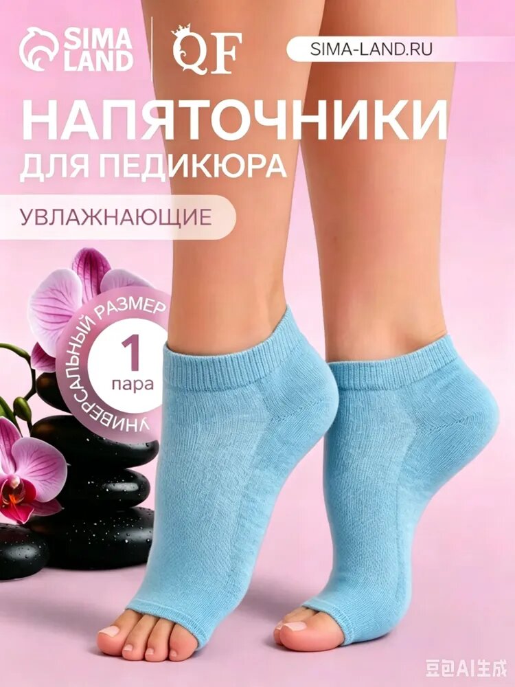 Напяточники для педикюра, увлажняющие, one size, небесно-голубой