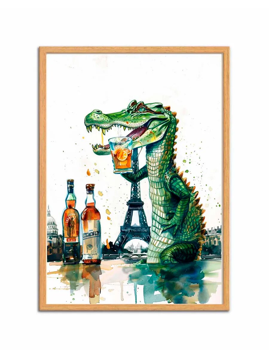 Животное-аллигатор пьет Виски 5, Плакат 30x42см