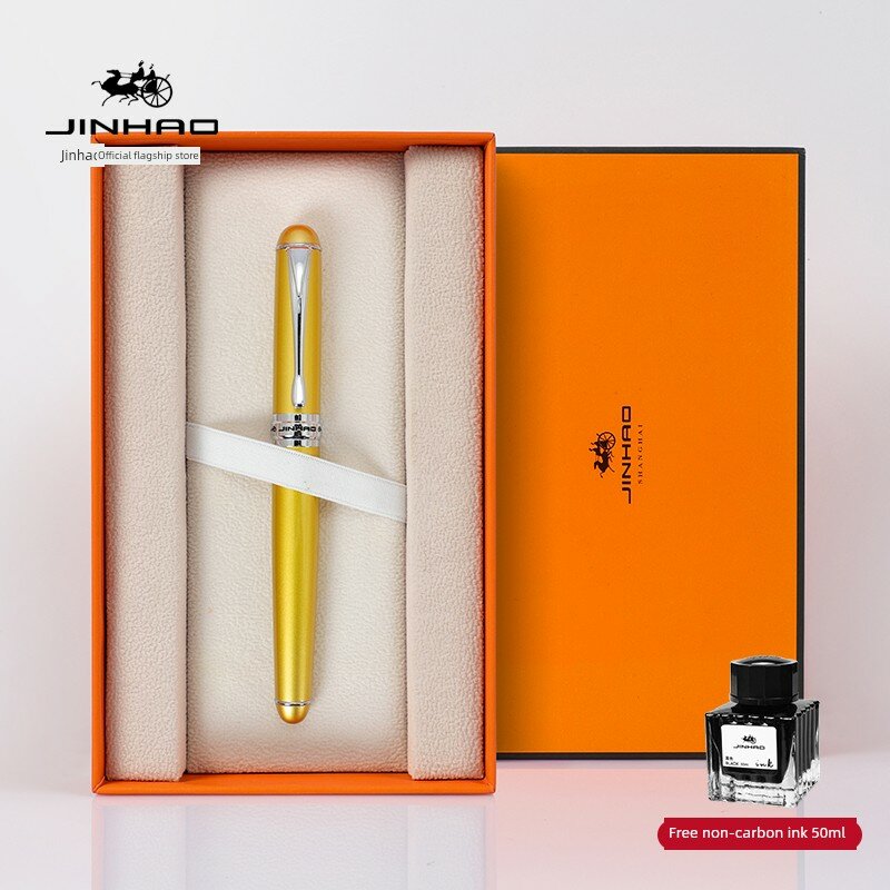 JinHao X750 Тонкий перо 0,5 мм с чернилами 5001 в комплекте Подарочная упаковка Золотисто-желтый