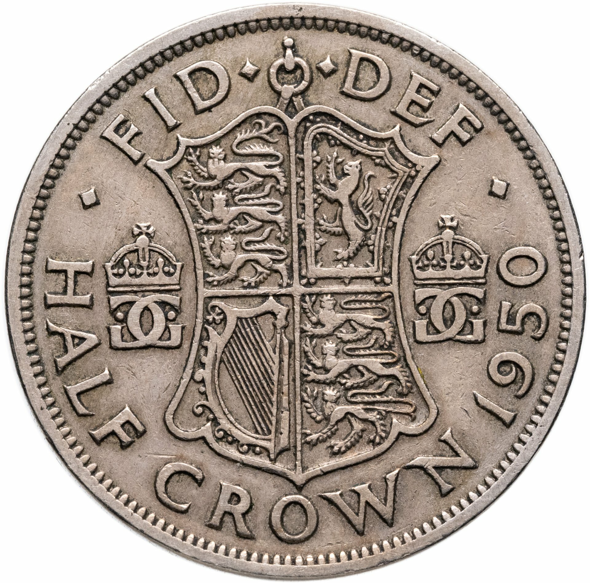 Великобритания 1/2 кроны crown 1950, Мельхиор медь-никель, в сохранности VF-XF