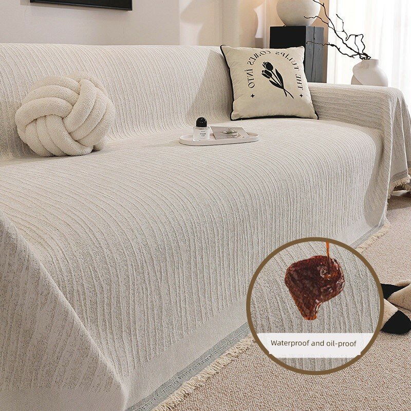Водонепроницаемый чехол на диван из шенилла 180x260 см, кремовый, для 2-местного дивана