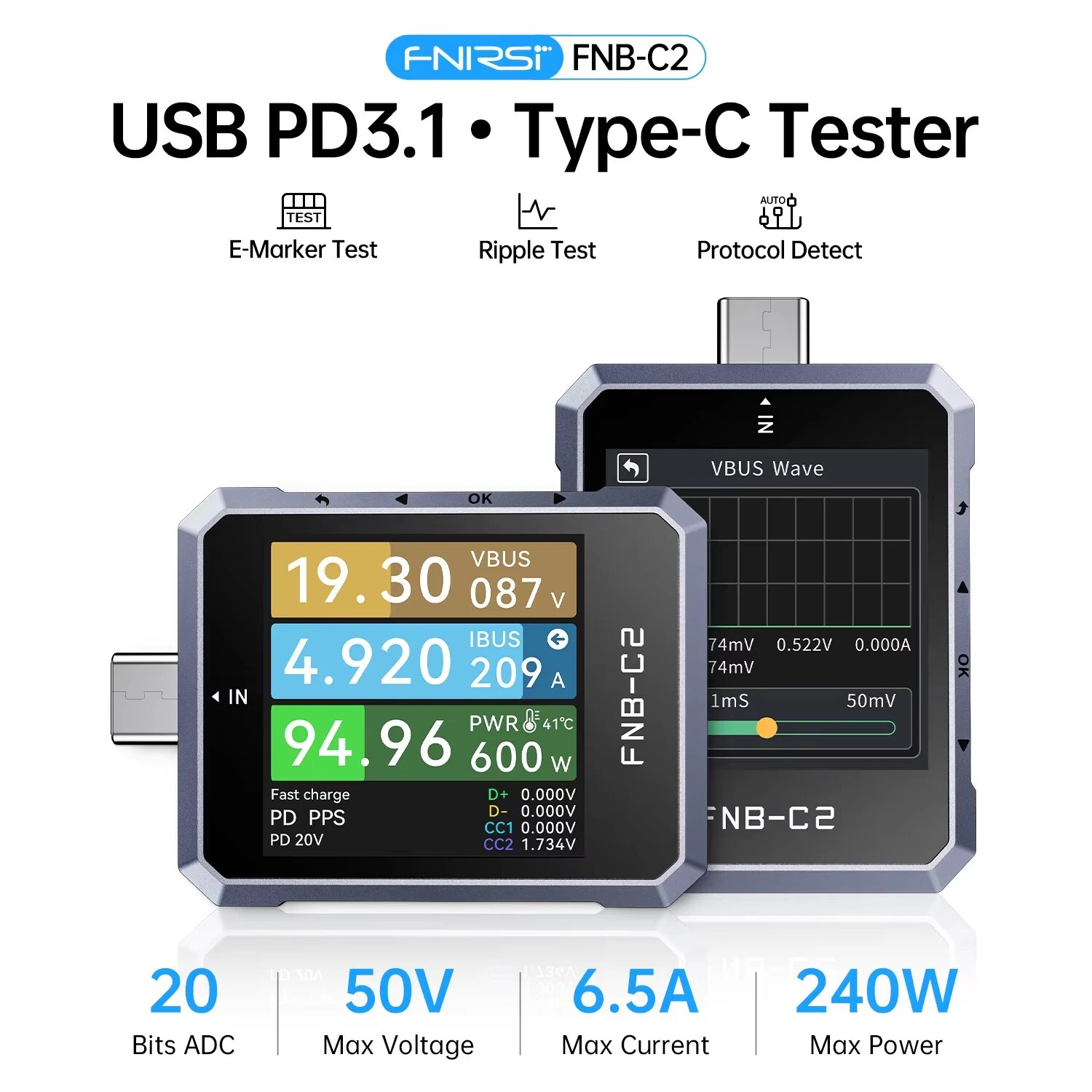 Измеритель мощности FNIRSI FNB-C2 240W