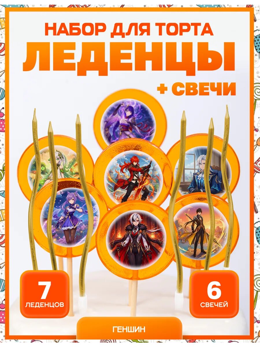 Леденцы на торт. Геншин импакт №2+ свечи золото