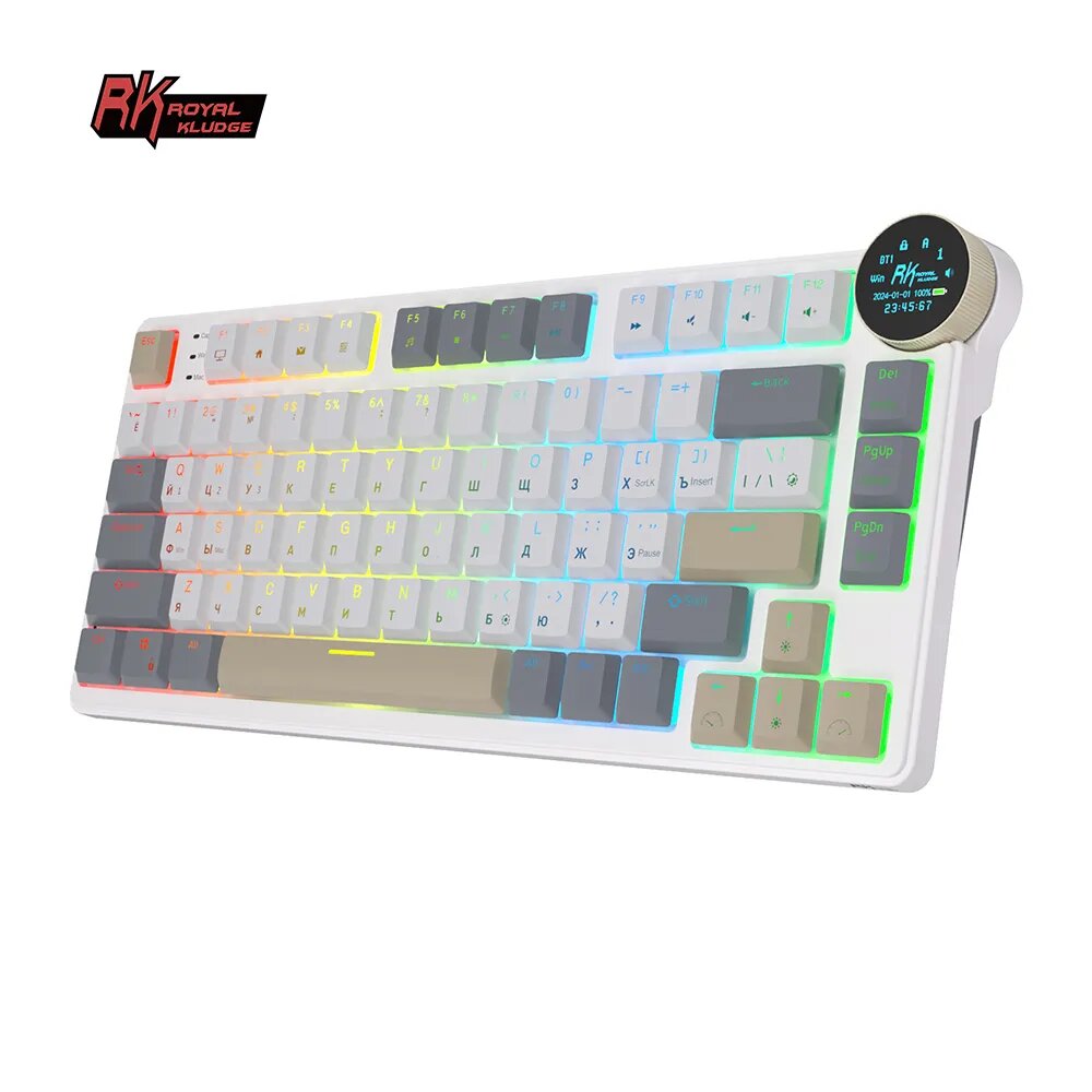 RK Royal Kludge Игровая клавиатура беспроводная RKN80, (RK Red), Русская раскладка, светло-бежевый, белый