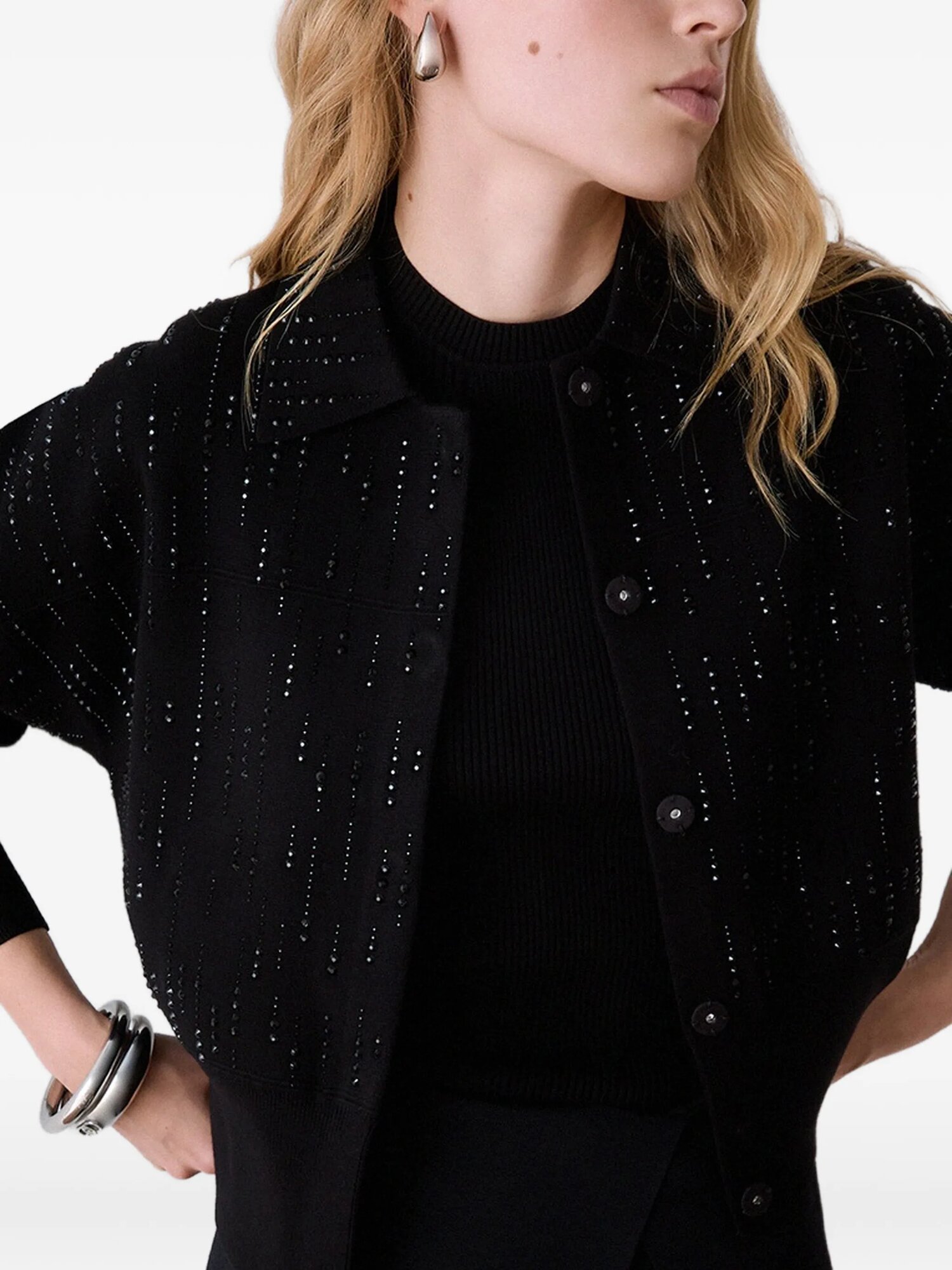 Куртка LIU JO Knit jacket with gemstones, размер 40, black — фото 1