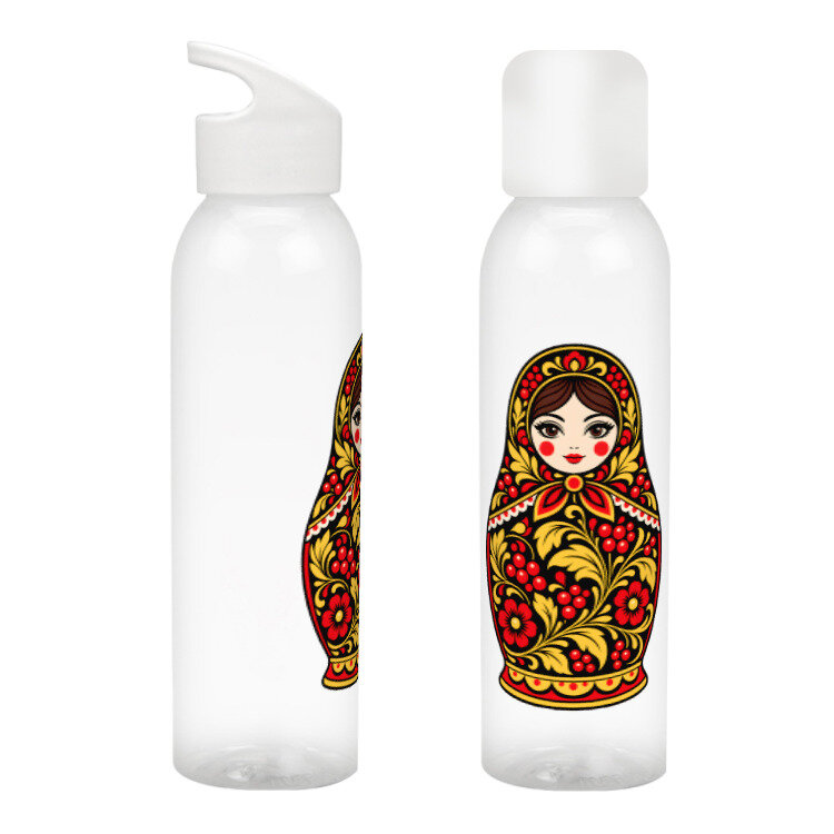 Бутылка для воды «Хохломская Матрешка» (белый)