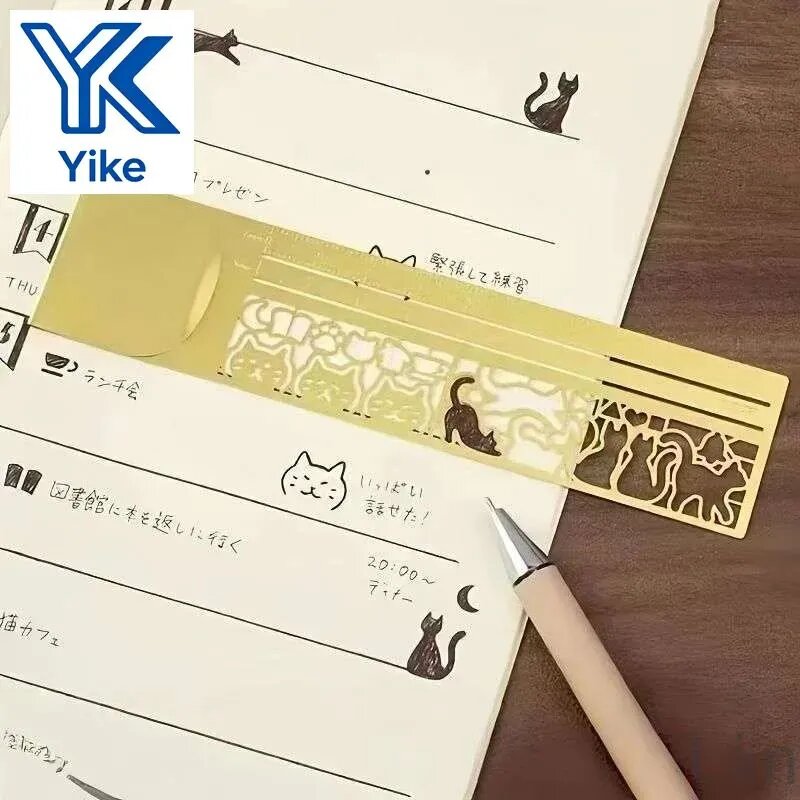 Многофункциональная металлическая линейка с шаблоном кошки, Очаровательная металлическая филигранная закладка, подходящая для дневников, планов и заметок