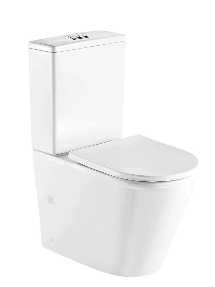Унитаз-компакт напольный Weltwasser WW SK Salzbach 011 XL GL-WT с микролифтом, безободковый, антивсплеск, фаянсовый, белый, глянцевый, овальный, с нижним подводом, сиденье для унитаза в комплекте