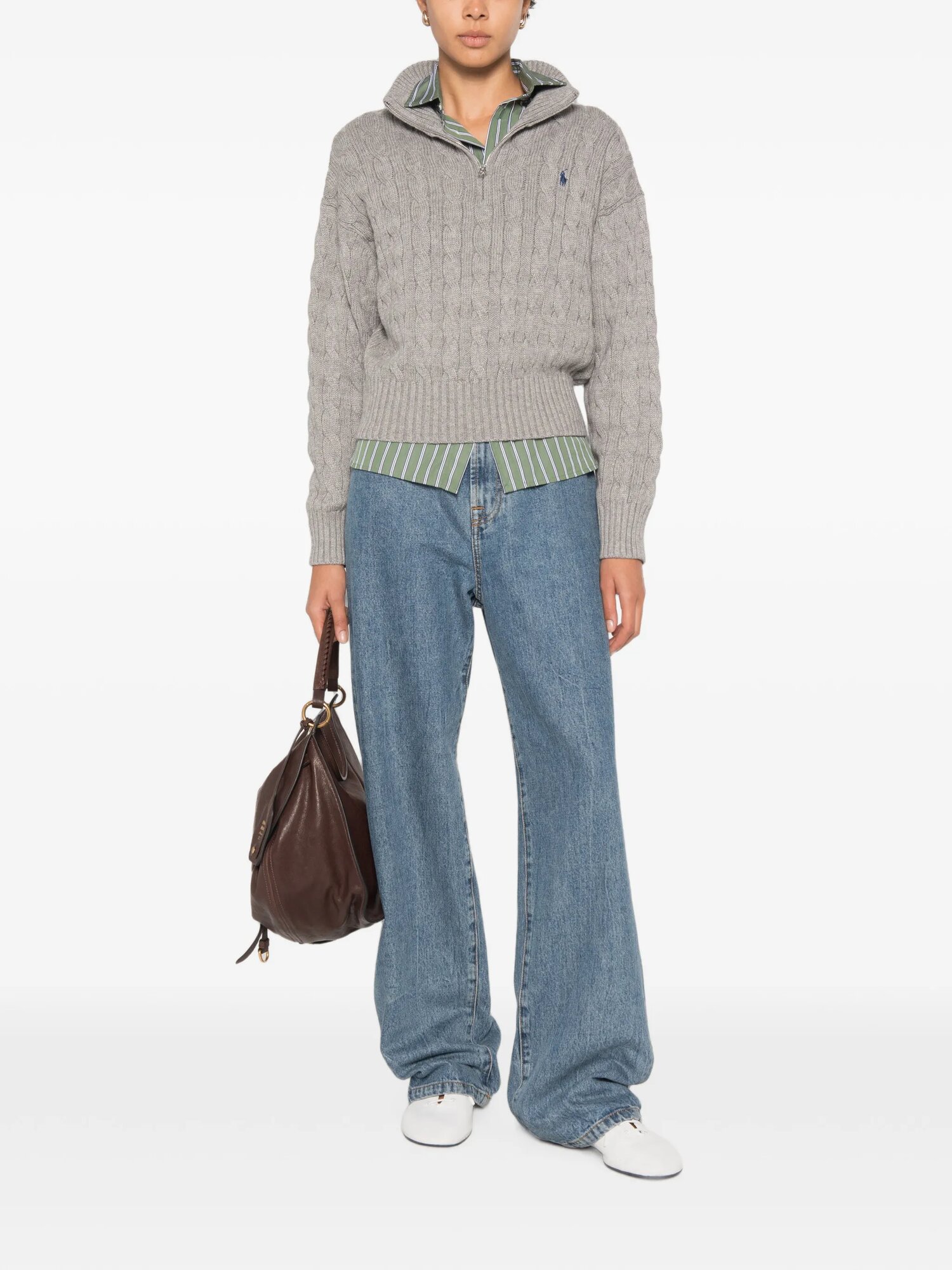 Свитер Polo Ralph Lauren Cable-knit quarter-zip sweater, размер 40, , grey — фото 1