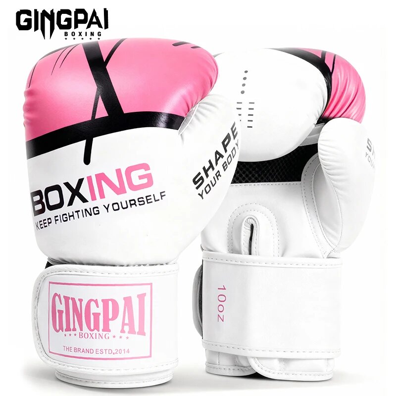 Боксерские перчатки GINGPAI SPORT для мужчин, женщин и детей 10oz, Розовый, DJ white pink
