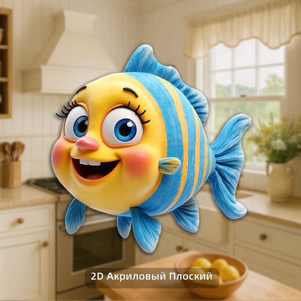 Плоский магнит 2D в виде мультяшной рыбы с голубыми глазами и цветными полосками, акрил и мягкая резина, 3,15 дюйма, модель А, 1 шт.
