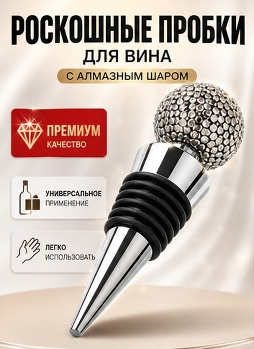 Пробки Для Бутылок Из Цинкового Сплава С Бриллиантовым Шаром Чёрного Цвета 9 2x2 5x2 5Cm