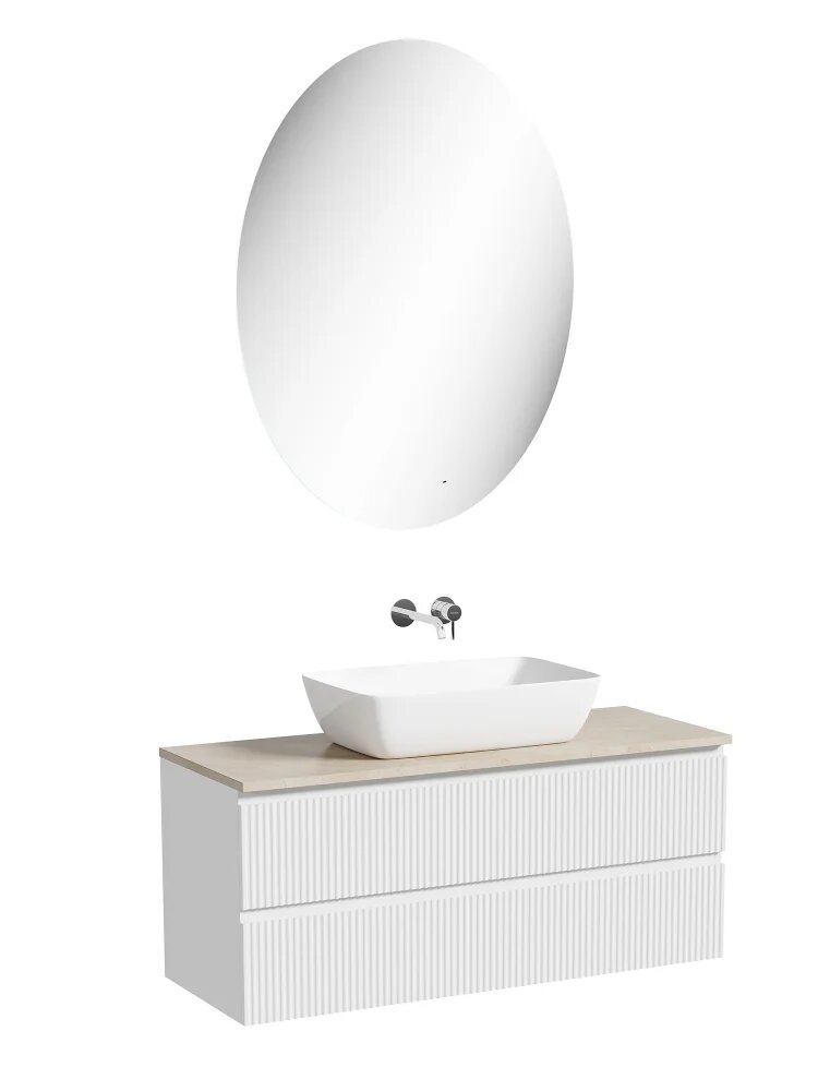 Мебель для ванной комнаты Sancos Сноб Р (Snob R) 120 белая (bianco), со столешницей TT120A2, раковина CN2003