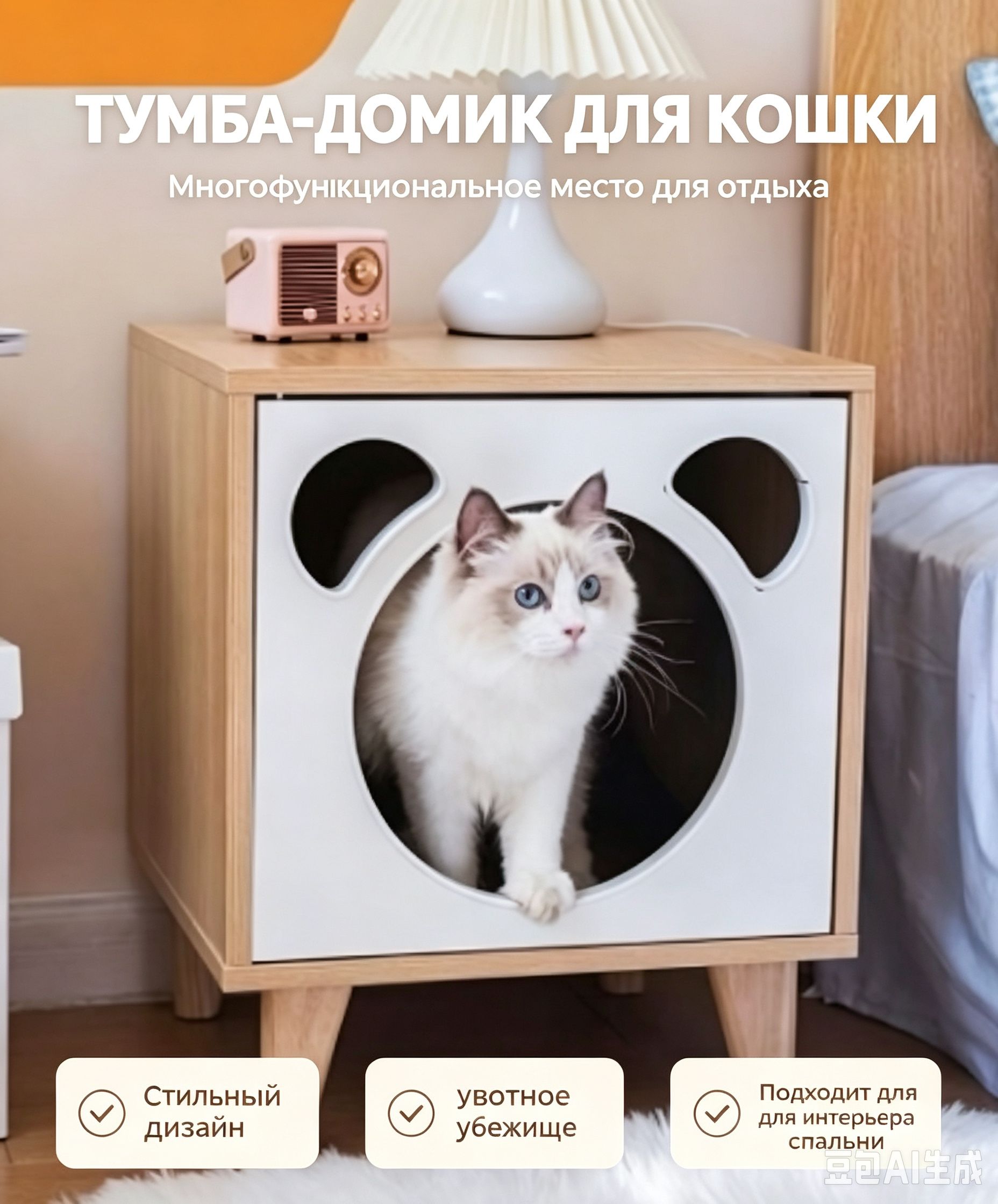 Современный деревянный столик для домашних животных, тумбочка с кладовкой, многофункциональный домик кошек с подставкой