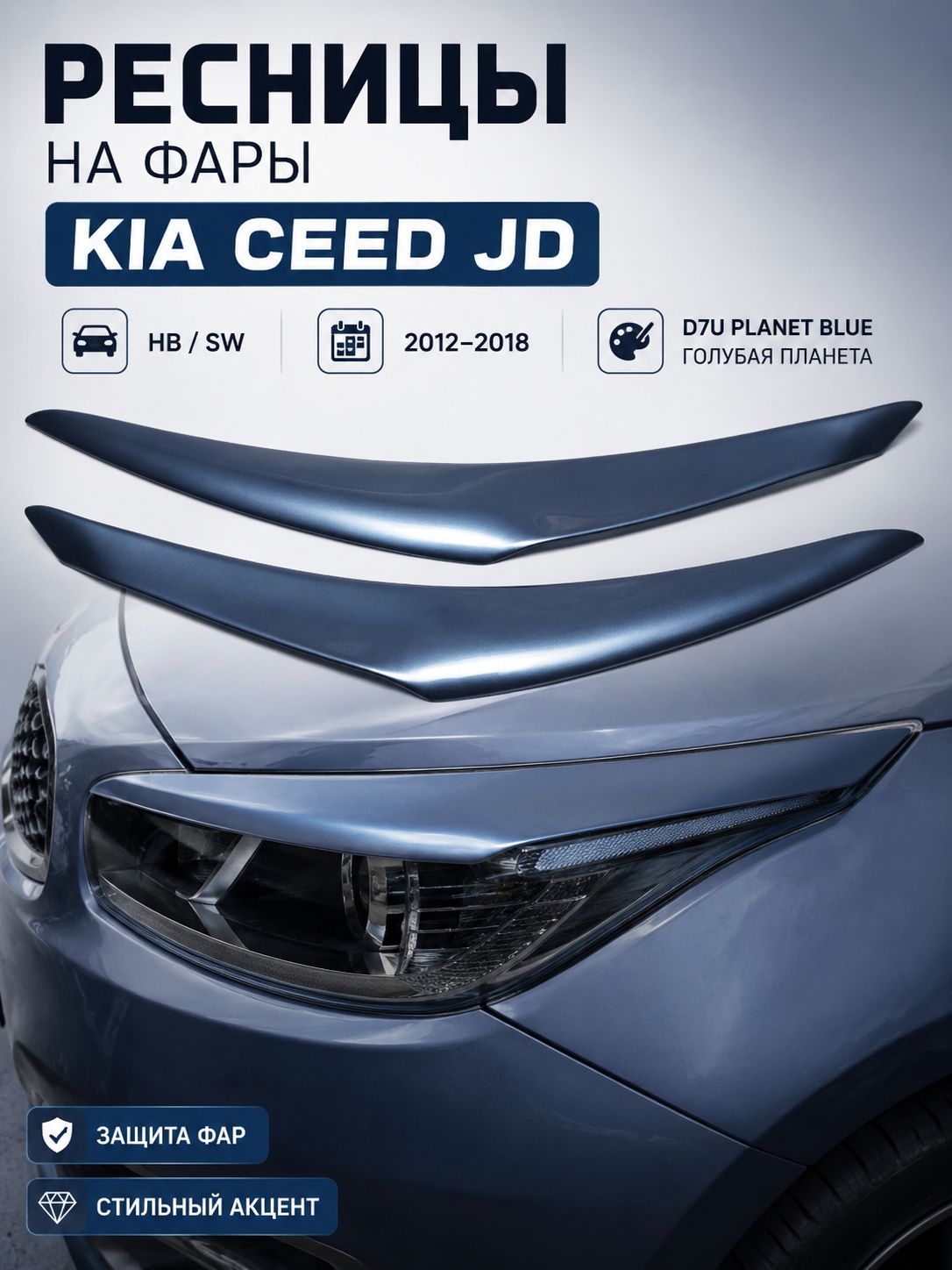 Ресницы передние kia ceed jd hb / sw /2012-2018 АБС Пластик Цвет d7u planet blue Голубая Планета / киа сид