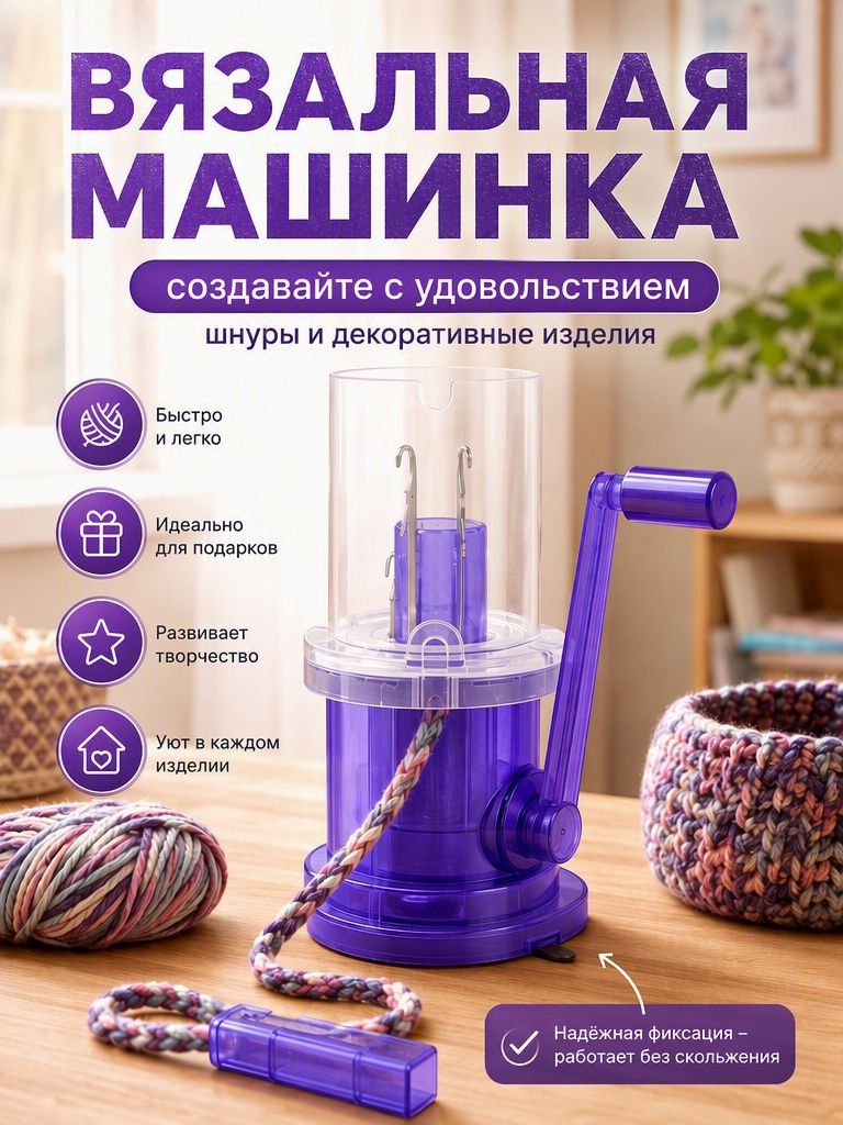 Устройство мельница шнуроплет для вязания плетения шнуров, инструменты для вязания, фиолетовый, 1 шт. для плетения шнуров ручное вязание фиолетовая мельница