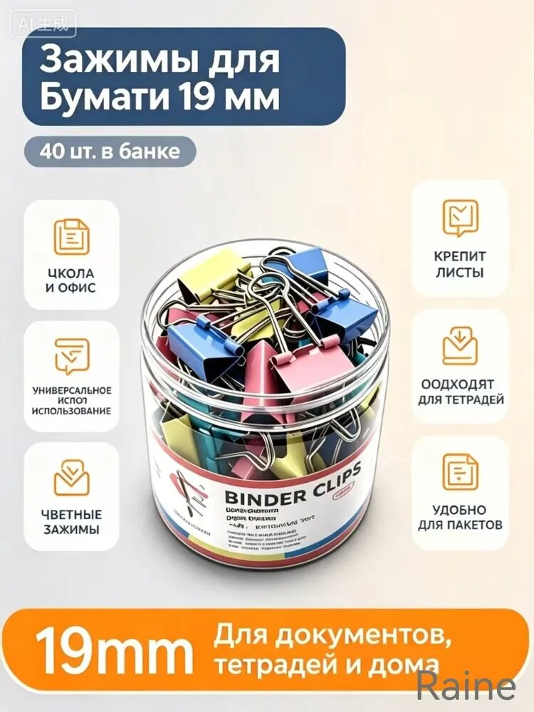 Зажим для бумаги 19 мм, 40 шт.