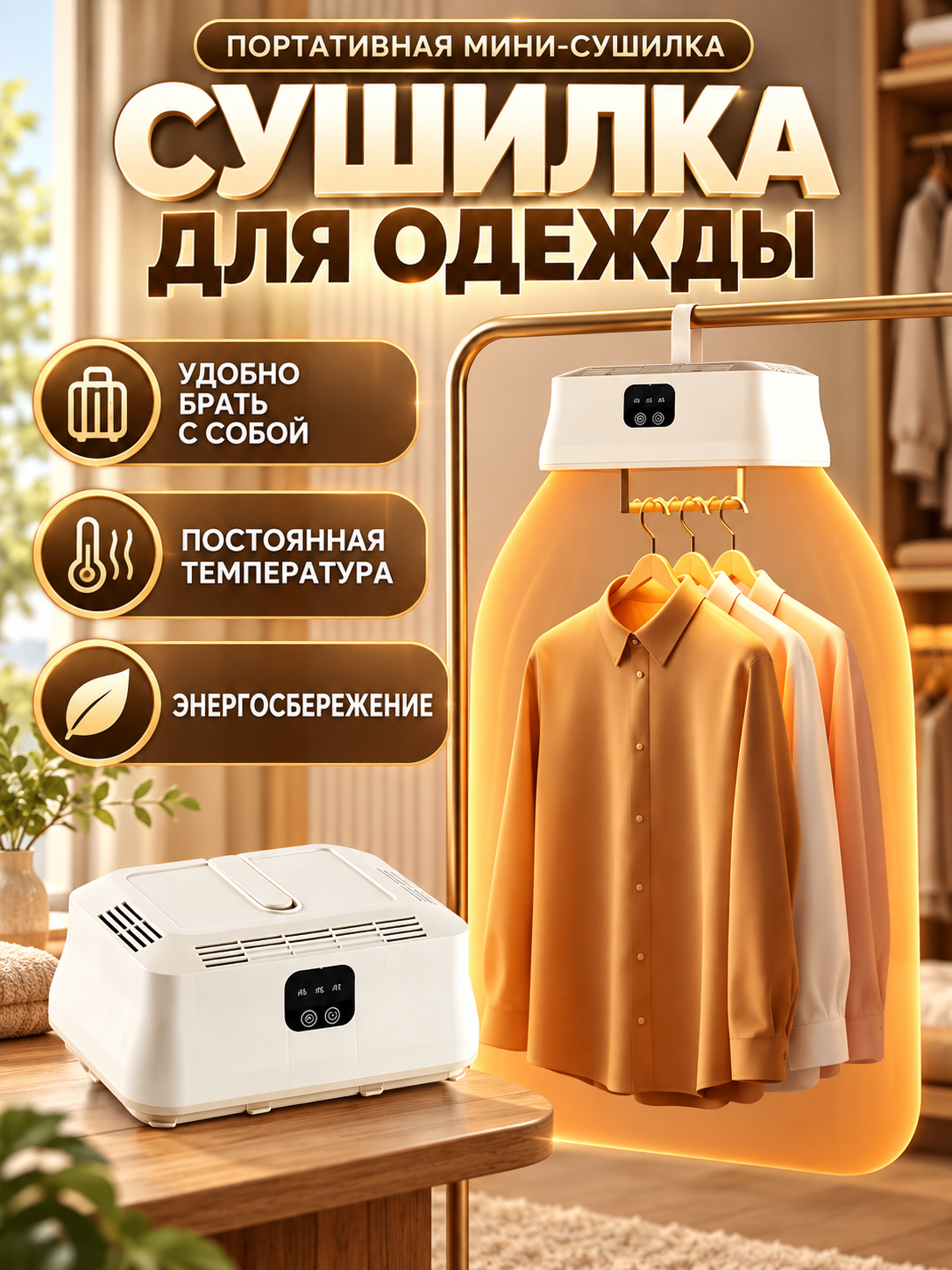 Сушилка для одежды компактная переносная, подходит для сушки вещей в квартире и в дороге, бережная сушка повседневной