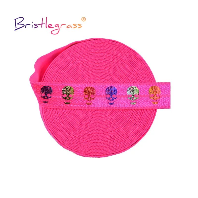 Резинка BRISTLEGRASS с принтом Золотая Звезда 5/8", спандекс Rainbow Skull-Fruit, 2 Yards