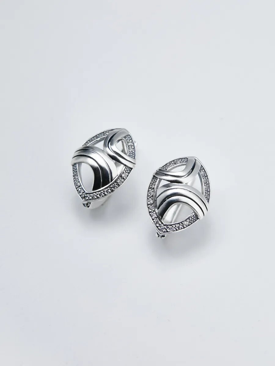 Серьги БРЮС, серебро, 925 проба, фианит