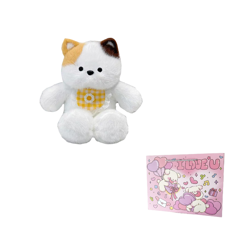 Плюшевая игрушка унисекс PUDOWRABBIT Run Run Three Flowers Cat+Yellow Plaid Bib, 45CM EU
