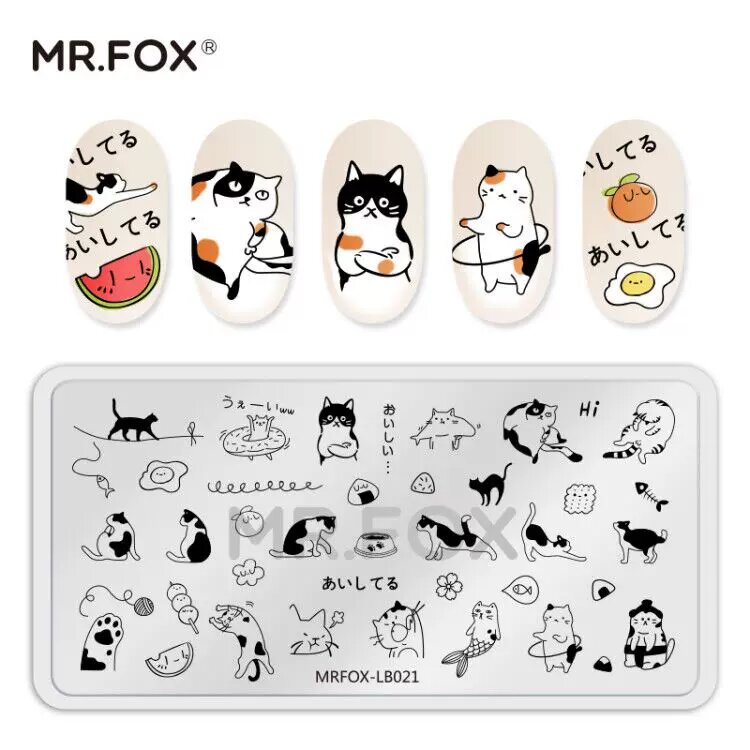 Fox Mr. Премиум суккулентный рисунок лисы Шаблон для маникюра, 1 шт