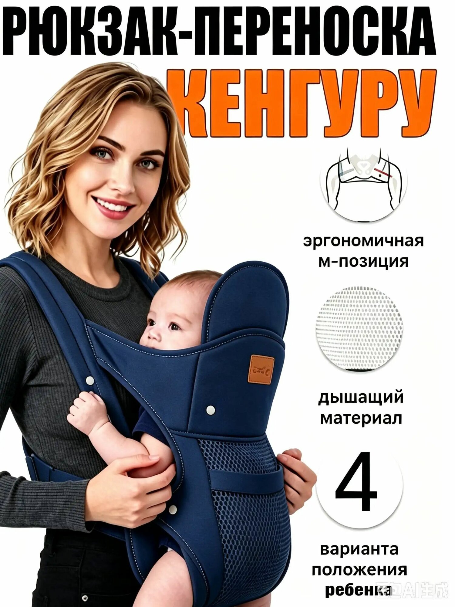 Эргорюкзак кенгуру 4 в 1 новорожденных от 3 месяцев, слинг для новорожденных, эргономичный