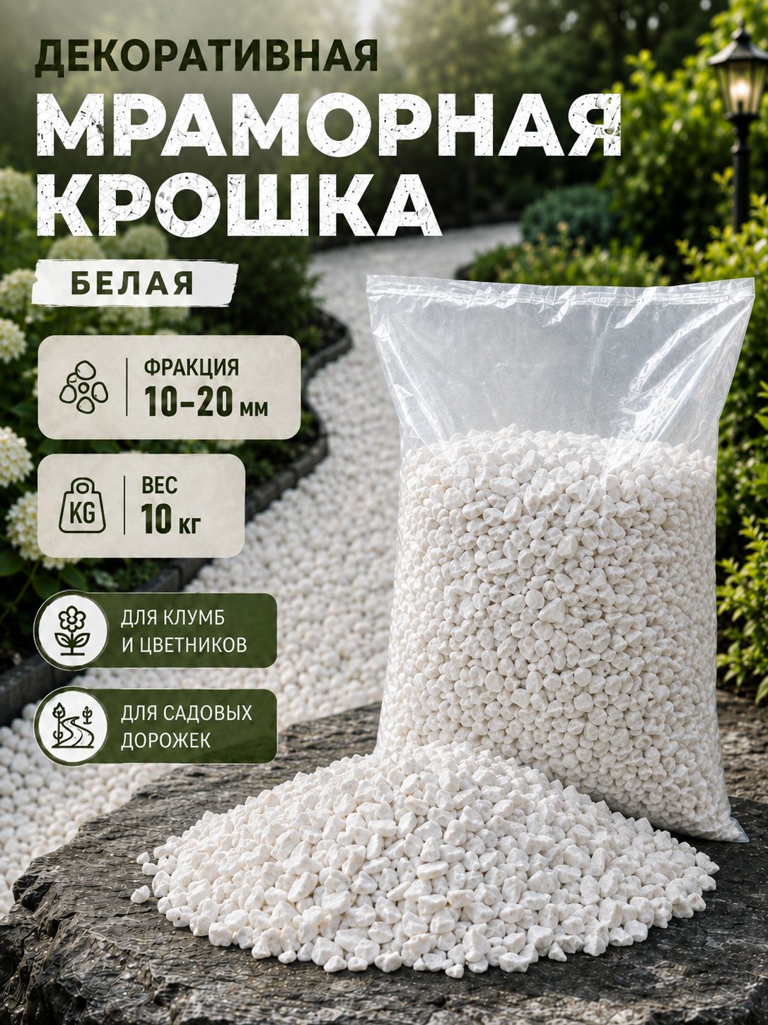 Щебень декоративный для сада, мраморная крошка10 кг