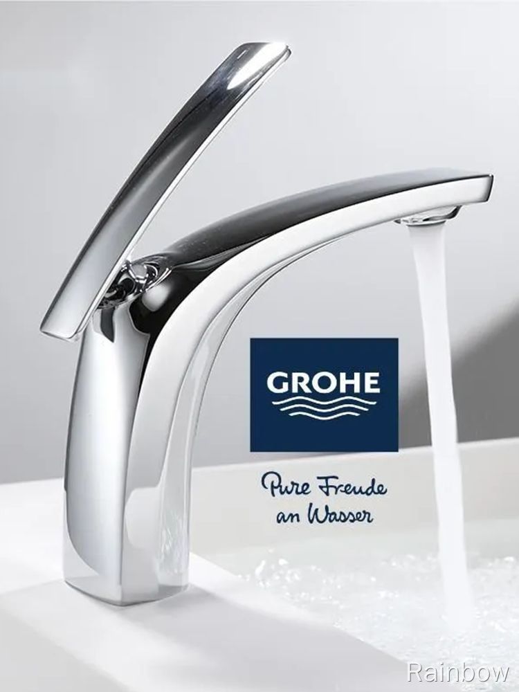 Смеситель для раковины GROHE высокий излив, цвет хром/графит, антикоррозийный, для ванной, кран для умывальника