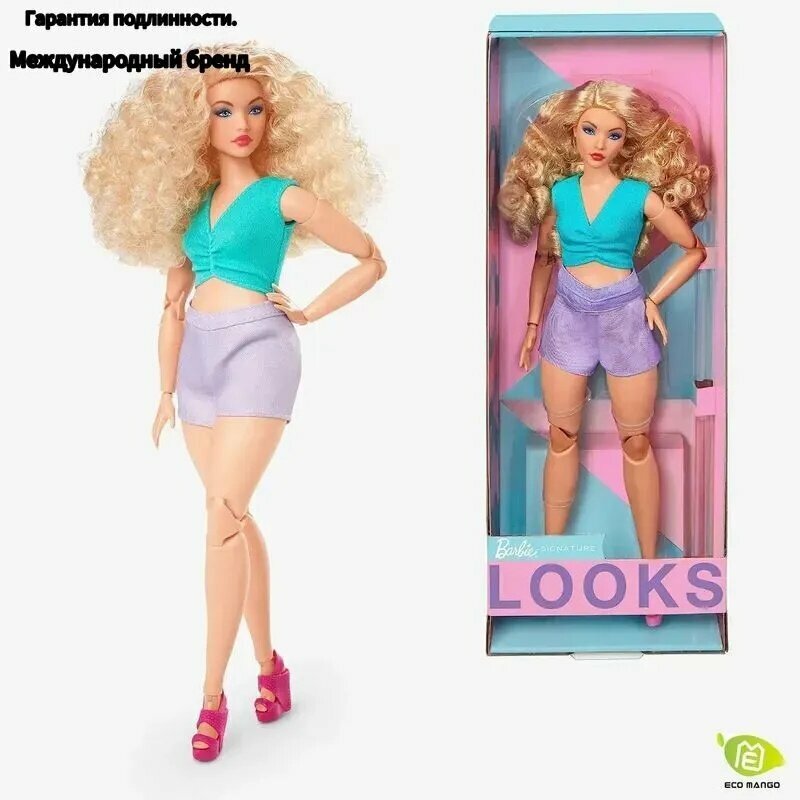 Кукла Barbie, фирменный стиль Barbie Looks Модель#16 2023, HJW83 Кривые, вьющиеся светлые волосы