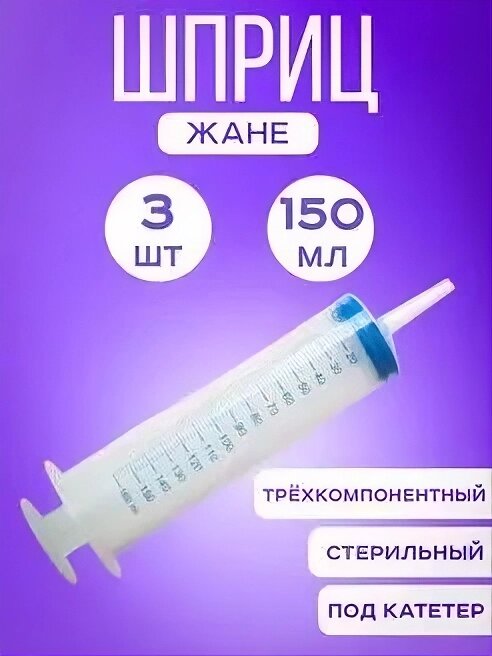 Шприц Жане WikiVET, для промывания, трехкомпонентный, 150мл, 3шт