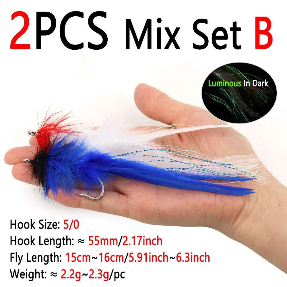 2 шт. Mix Set B, Синий Rooster Hackle Seaducer Fly