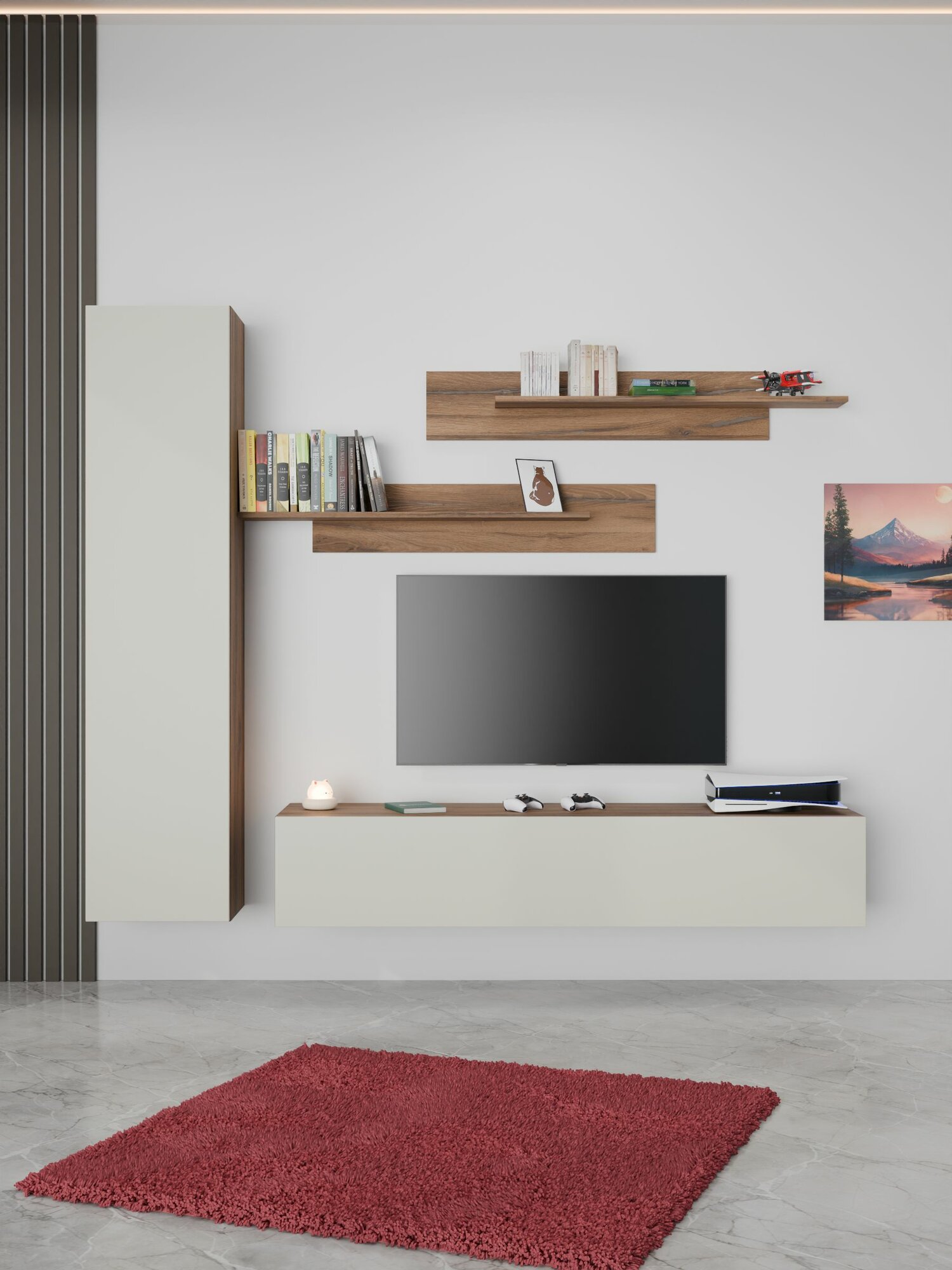 Стенка в гостиную, стенка для гостиной Флекс, подвесная 200х170х40 см (ШхВхГ), дуб крафт табачный - бежевый