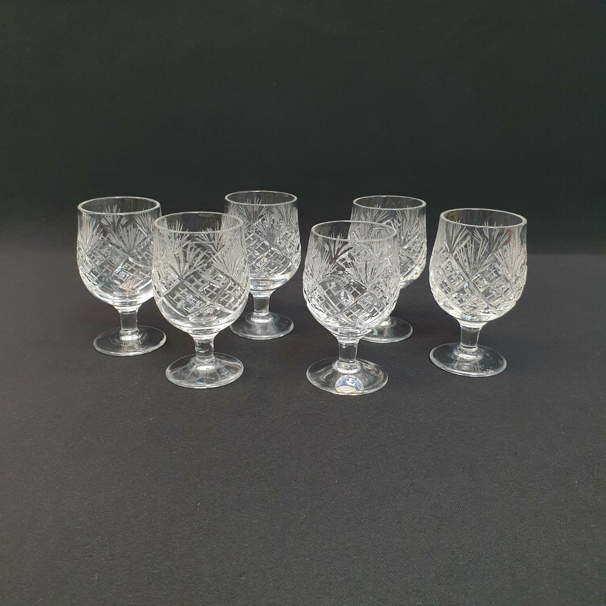 Винтажный набор из 6 рюмок Гусь-хрустальный, хрусталь 90 мл, высота 9 см, СССР