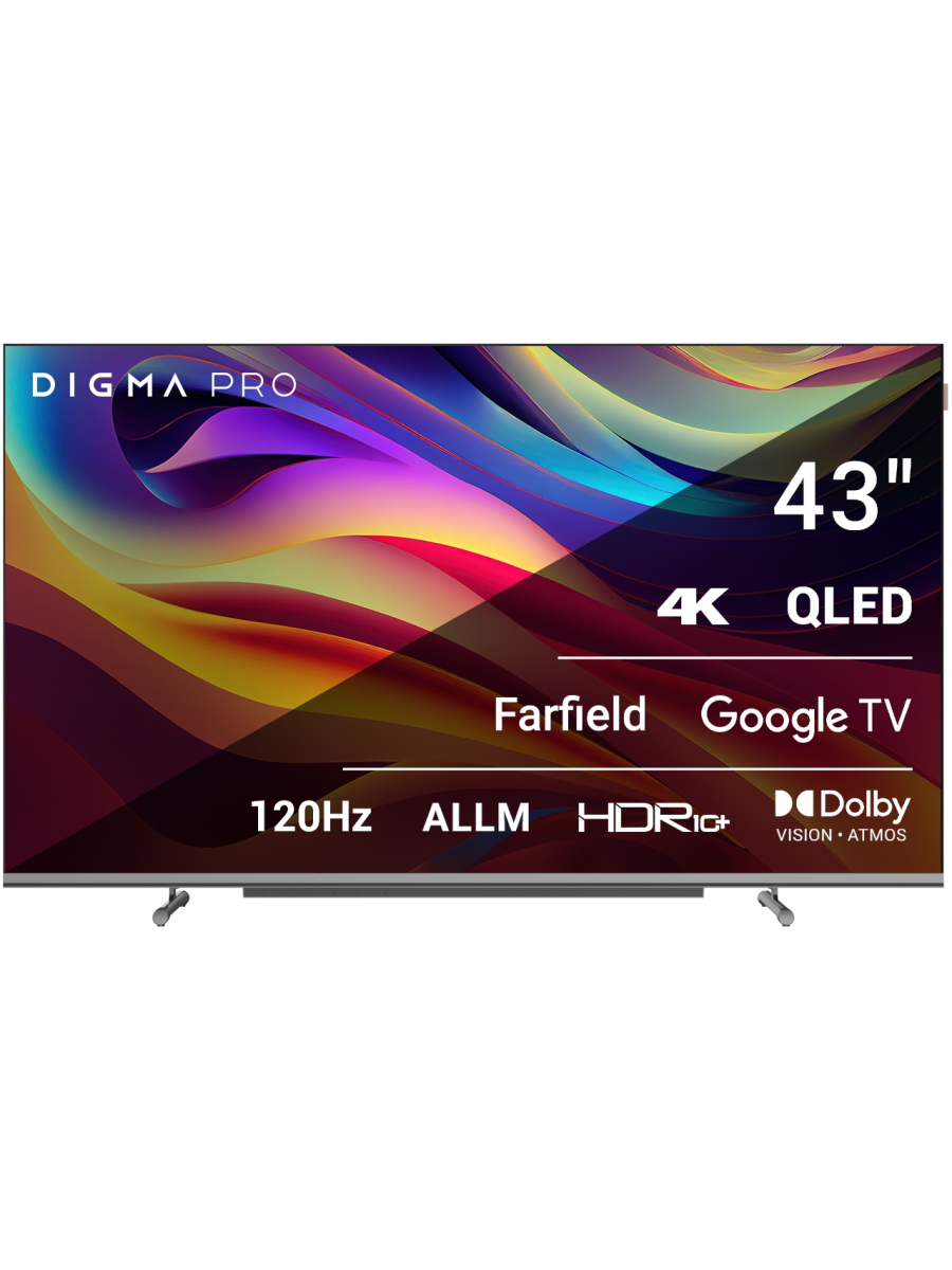 Телевизор Digma Pro QLED 43L 43" QLED, 4K Ultra HD, черный, смарт ТВ, Google TV